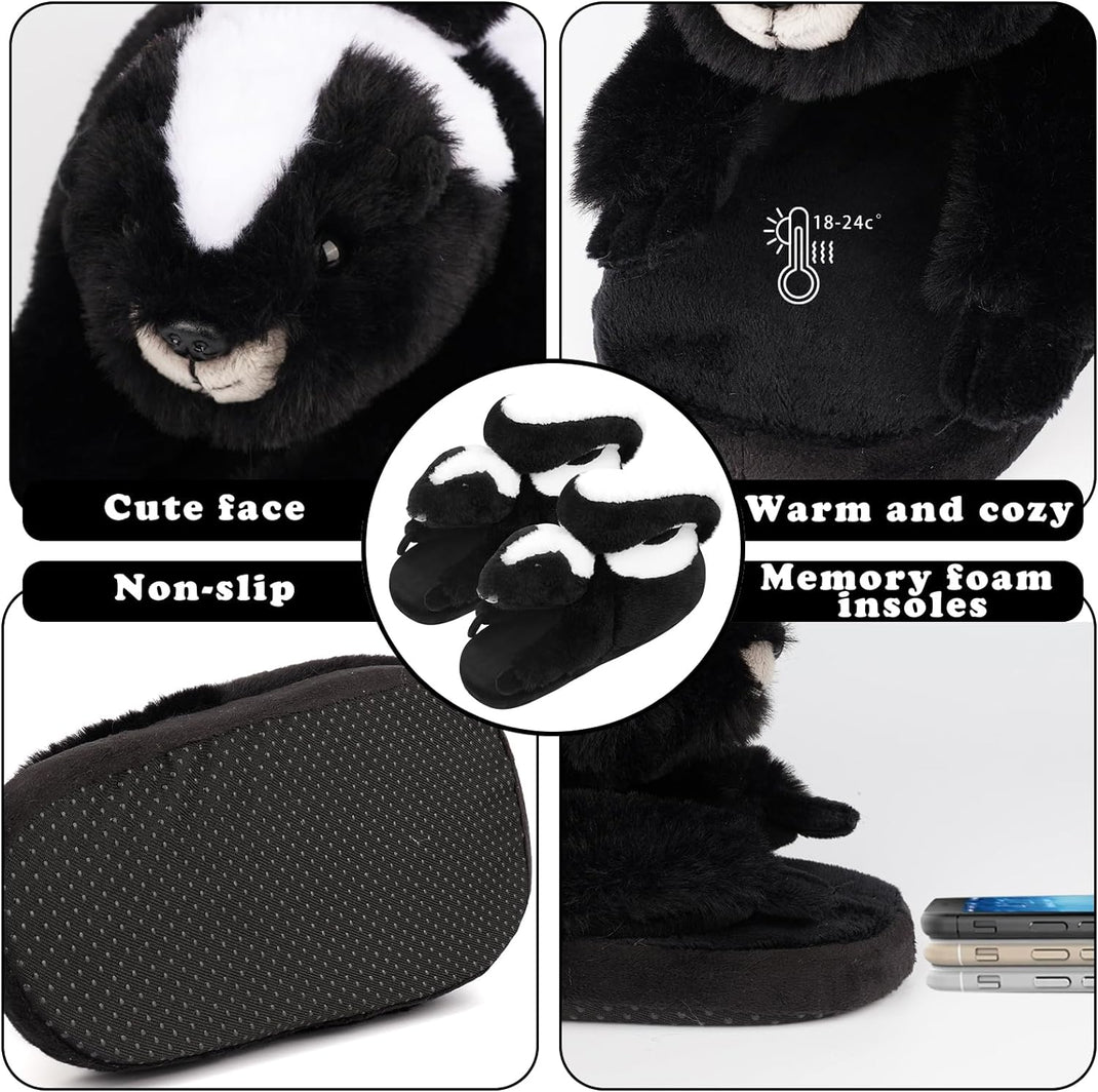 Cute animal slippers plush skunk slippers – Openhahaha